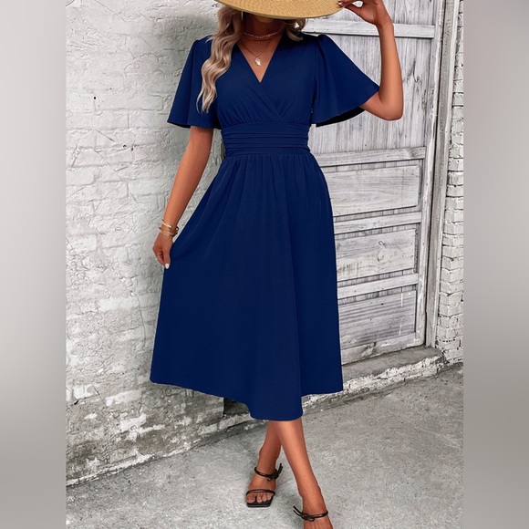 Dresses | Surplice Flutter Sleeve Midi Dress | Poshmark